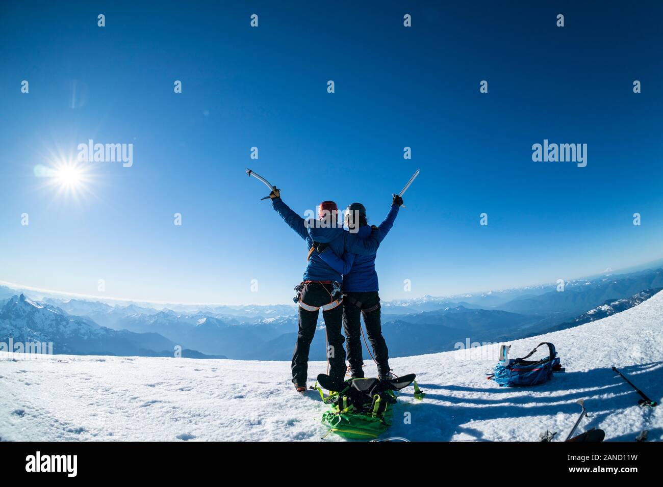 Melissa Arnot and Jen Ator, Coleman Deming Route, Mt. Baker, WA Stock ...