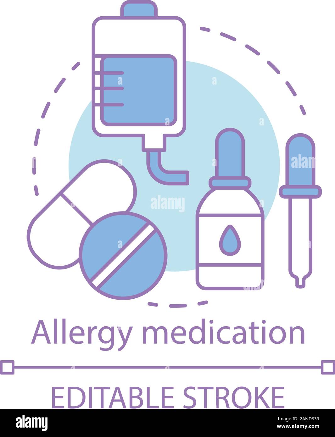 Allergy medication concept icon. Antihistamine drugs usage idea thin ...
