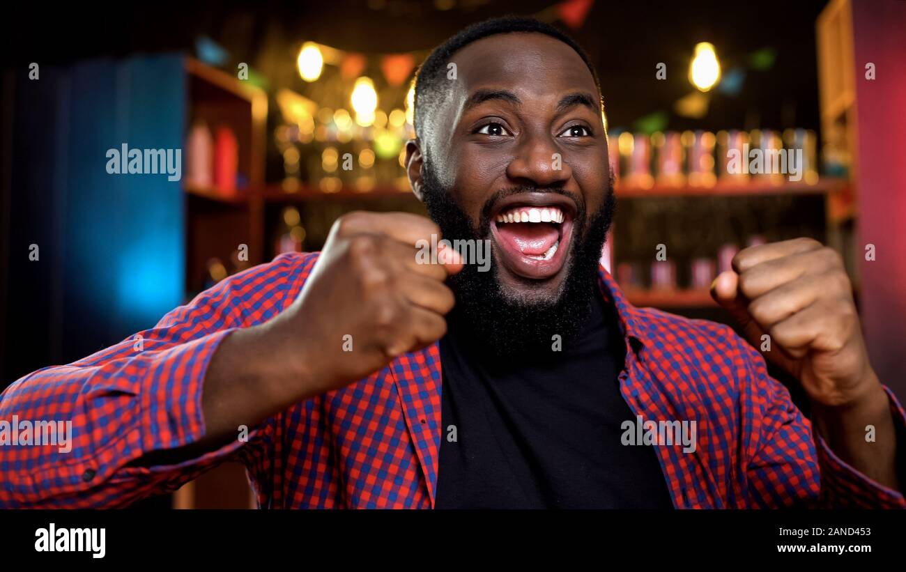 Satisfied with his favourite team victory african-american fan ...