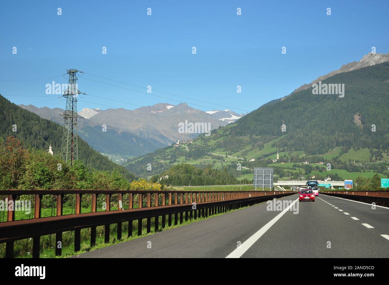 traffic on the Brenner Autobahn highway through South Tyrol, Italy ...