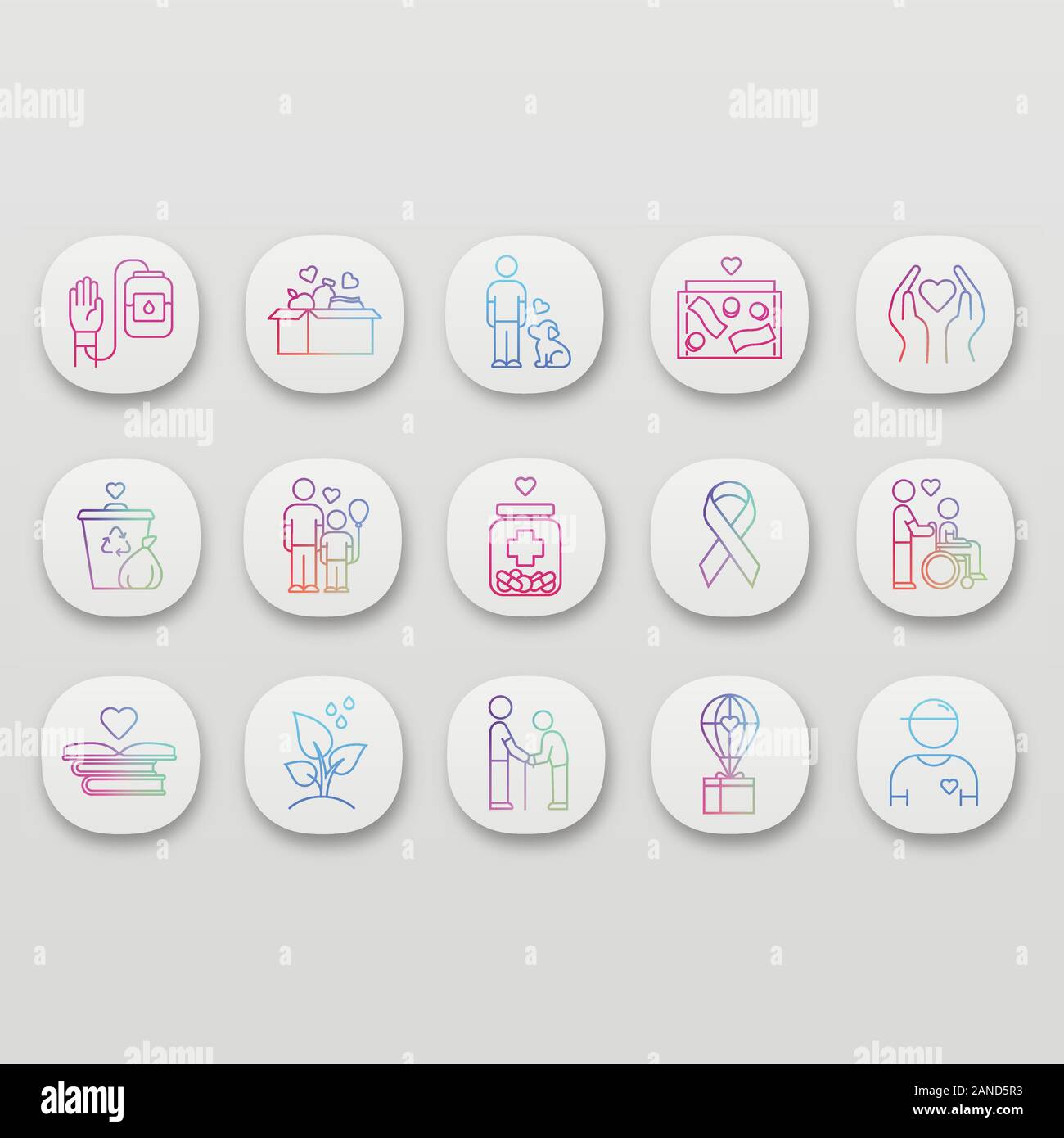 Volunteering app icons set. Reliance on volunteers in problem solving ...