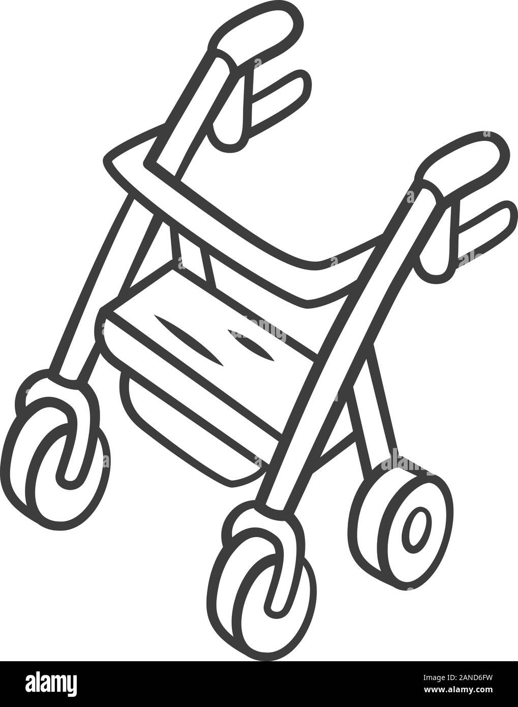 Rollator walker chalk linear icon. Mobility aid device for physically ...
