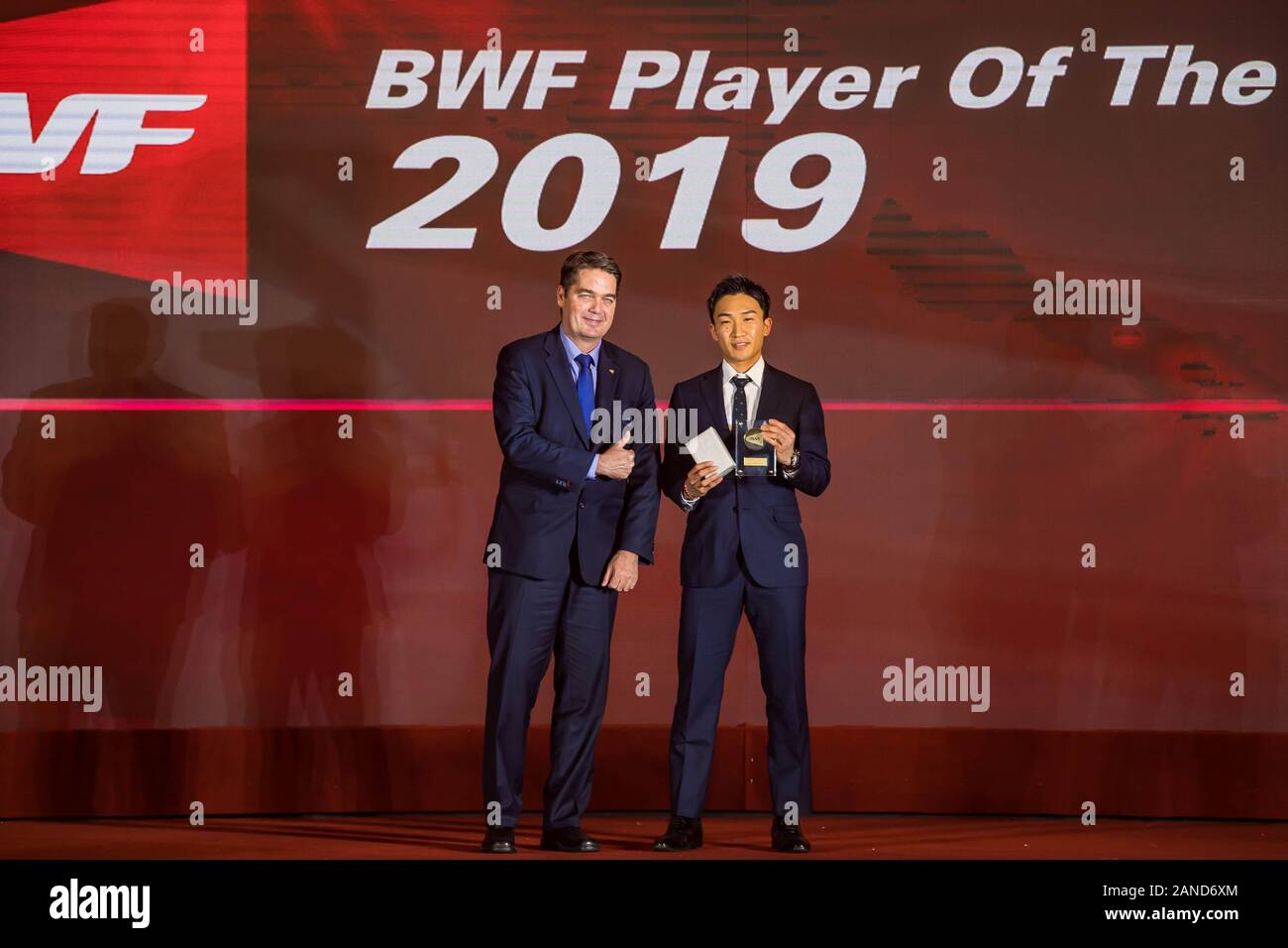Japanese badminton player Kento Momota, winner of 10 titles this year ...