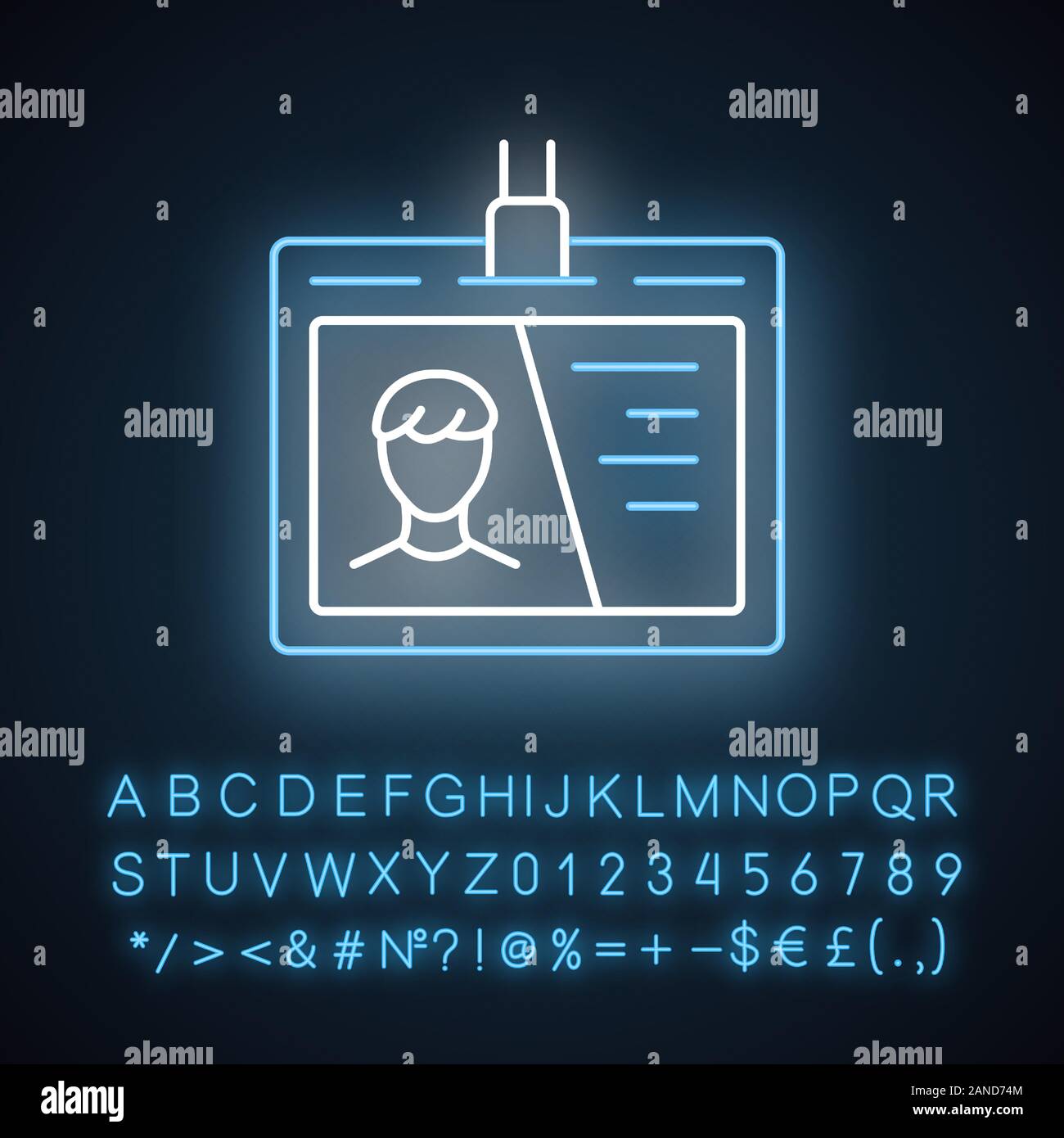 Identification document neon light icon. Glowing sign with alphabet ...