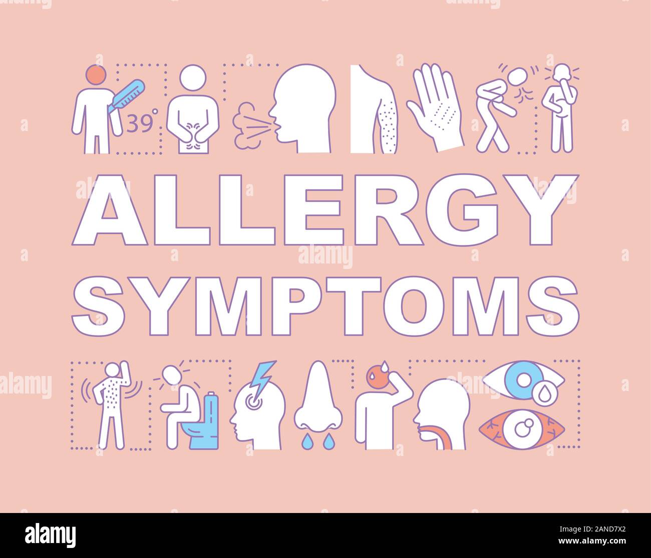 Allergy symptoms word concepts banner. Organism reactions to allergens ...