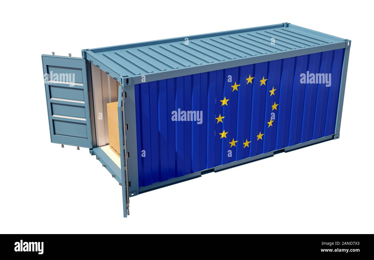 Shipping Container with European Union flag isolated on white - 3D ...
