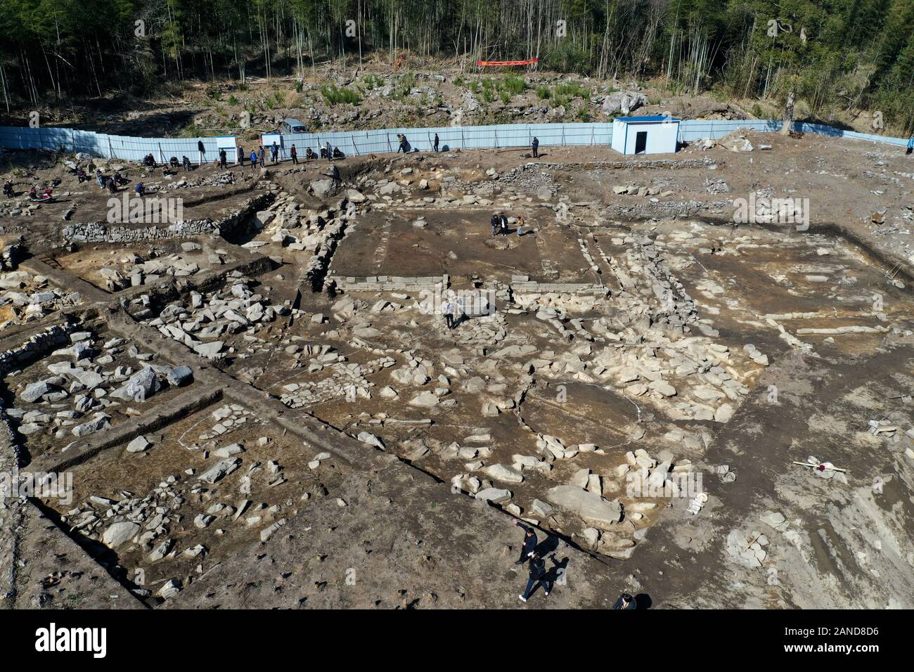An aerial view of Dahuping archaeological site in Pingjiang county ...