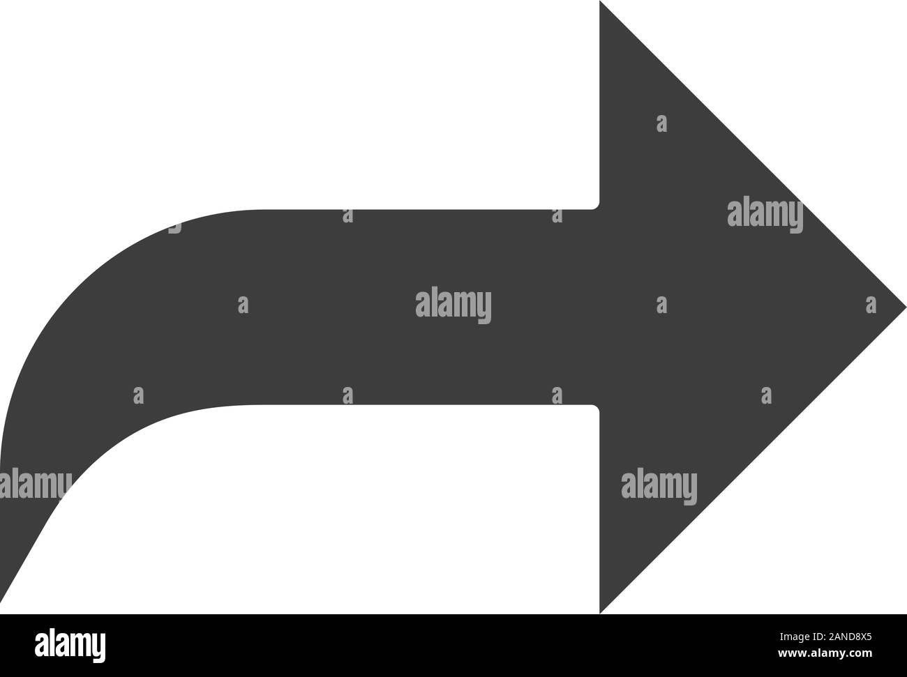 Right curved arrow glyph icon. Direction sign, forward curve. Motion pointer, designator ...