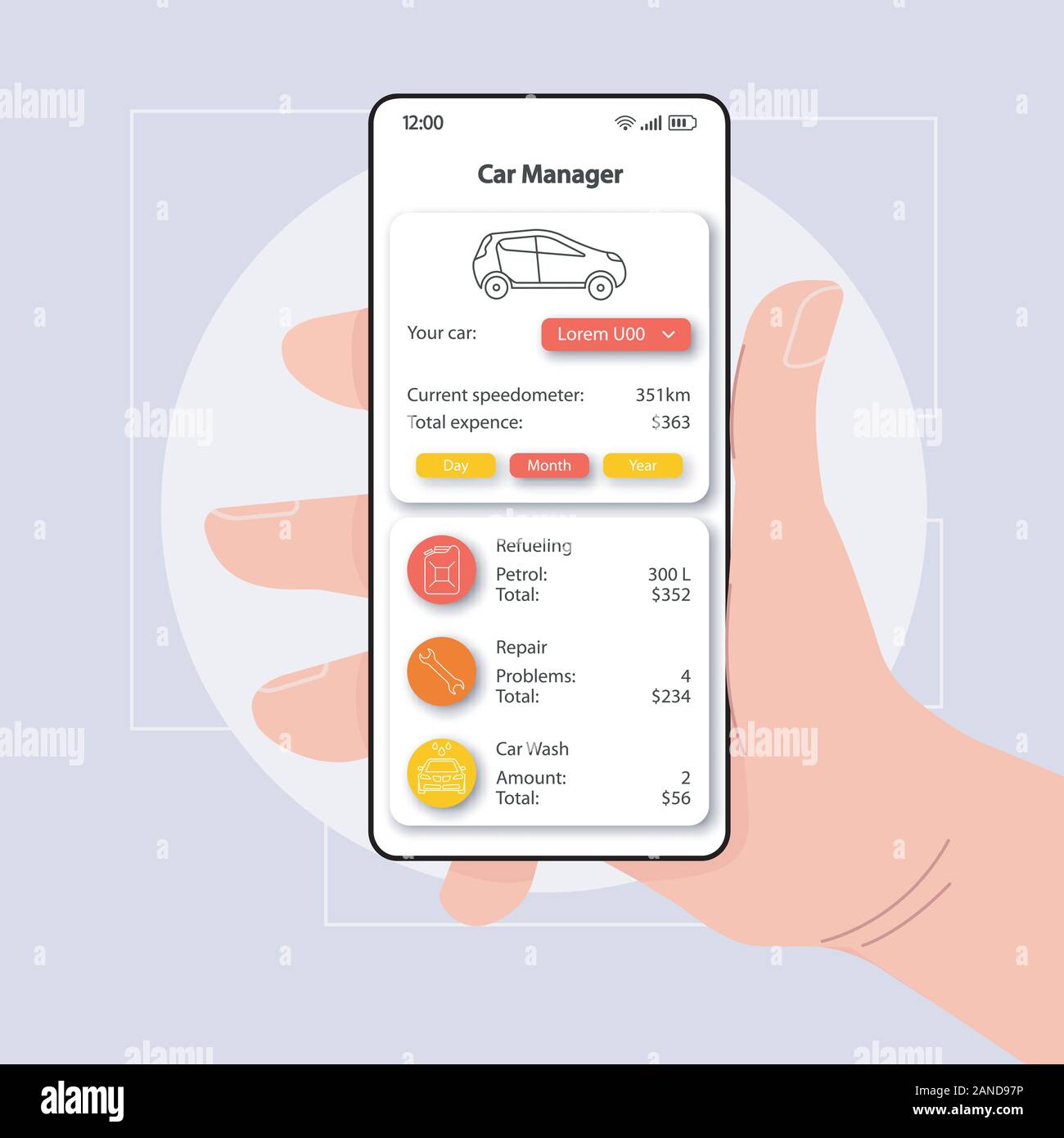 Car manager smartphone interface vector template. Mobile app page color ...
