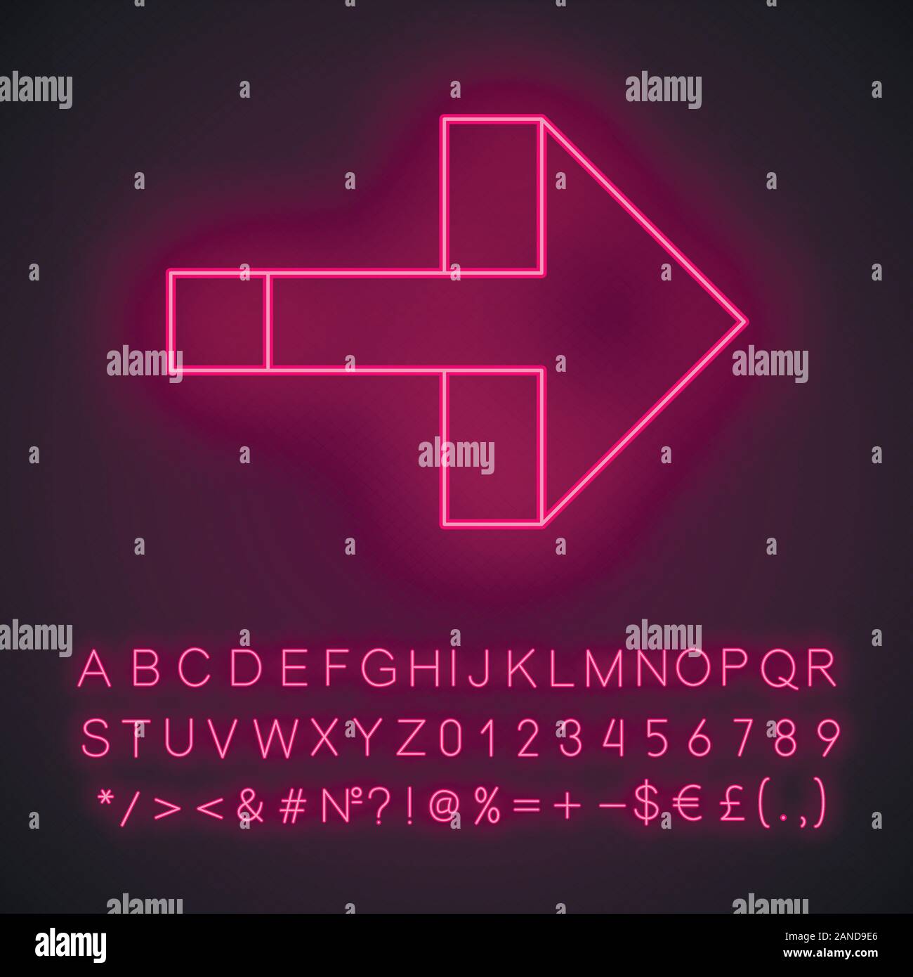 Right arrow neon light icon. Forward pointer. Path indicator, designator. Arrow pointing ...