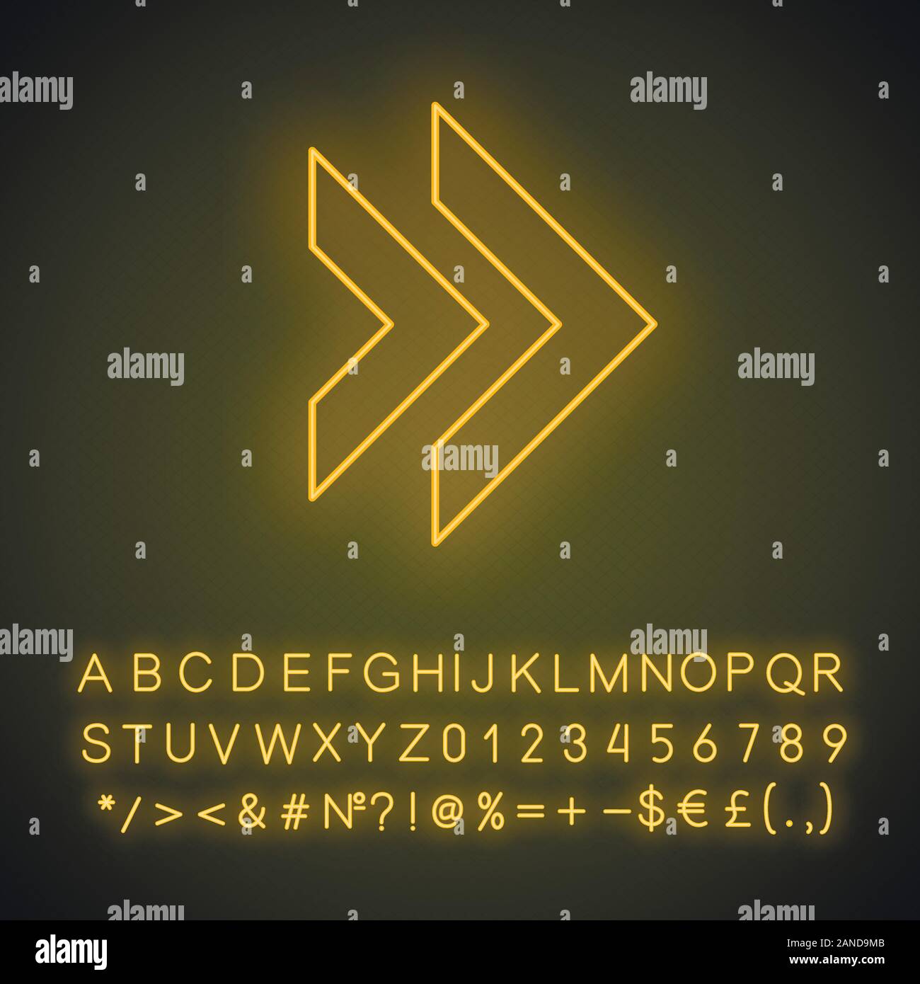 Double arrow neon light icon. Rewinding button. Navigation pointer ... Double arrow neon light icon. Rewinding button. Navigation pointer ...