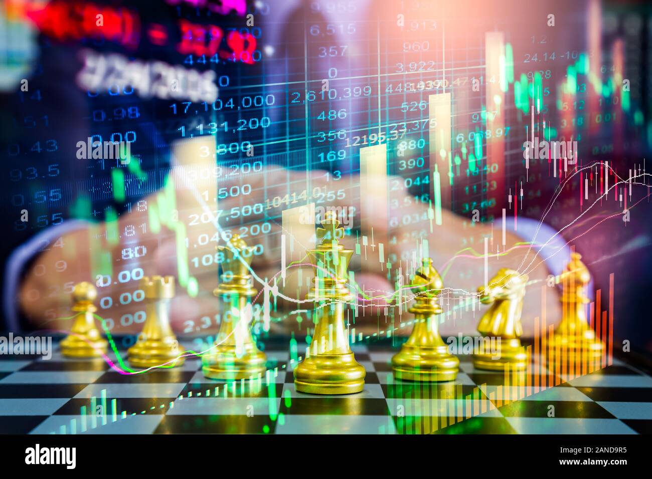 Chess game on chess board on stock market or forex trading graph chart ...