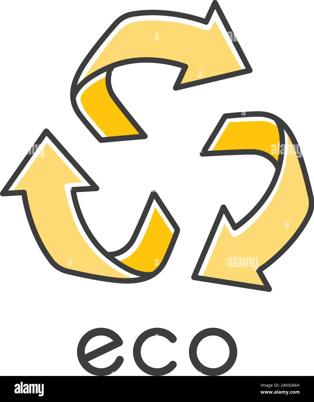 Eco label color icon. Three yellow rounded arrow signs. Recycle symbol ...
