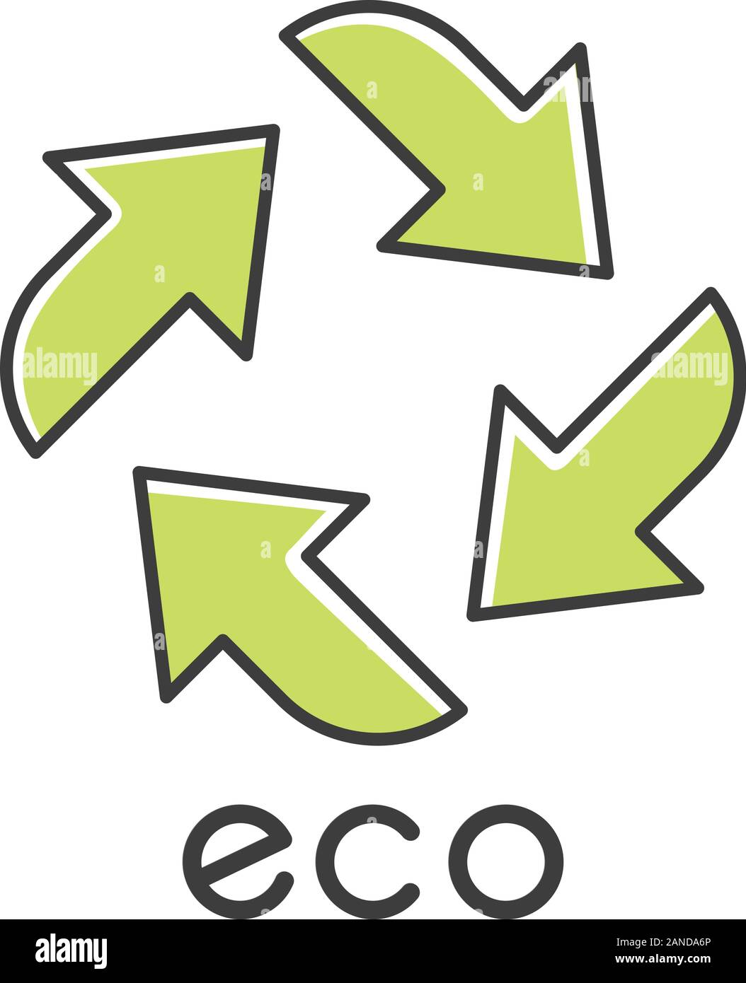Eco label color icon. Four green straight arrow signs. Recycle symbol ...