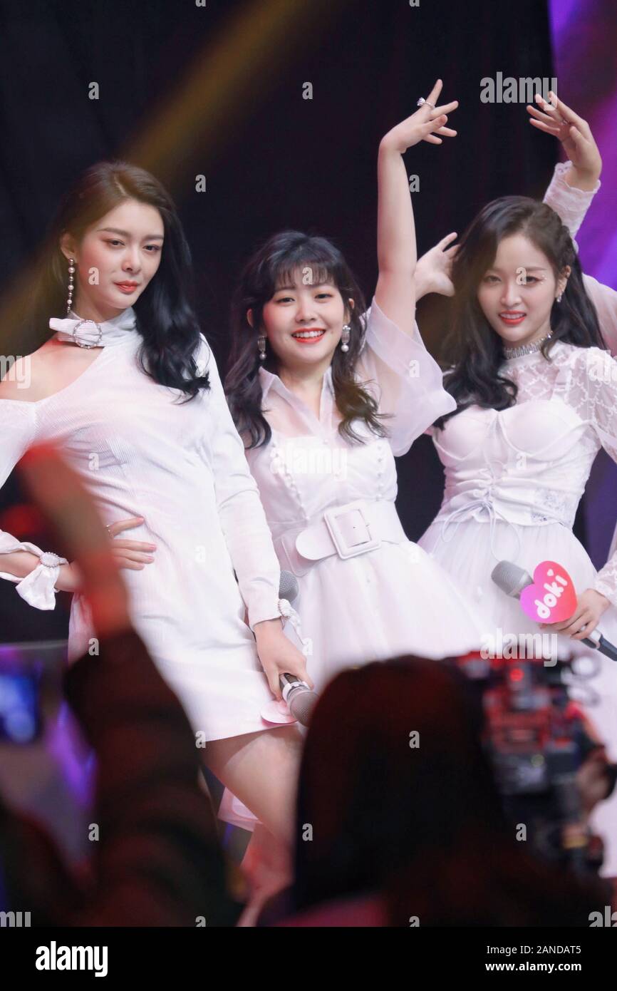 Chinese girl idol group Rocket Girls 101 performs on the stage at ...