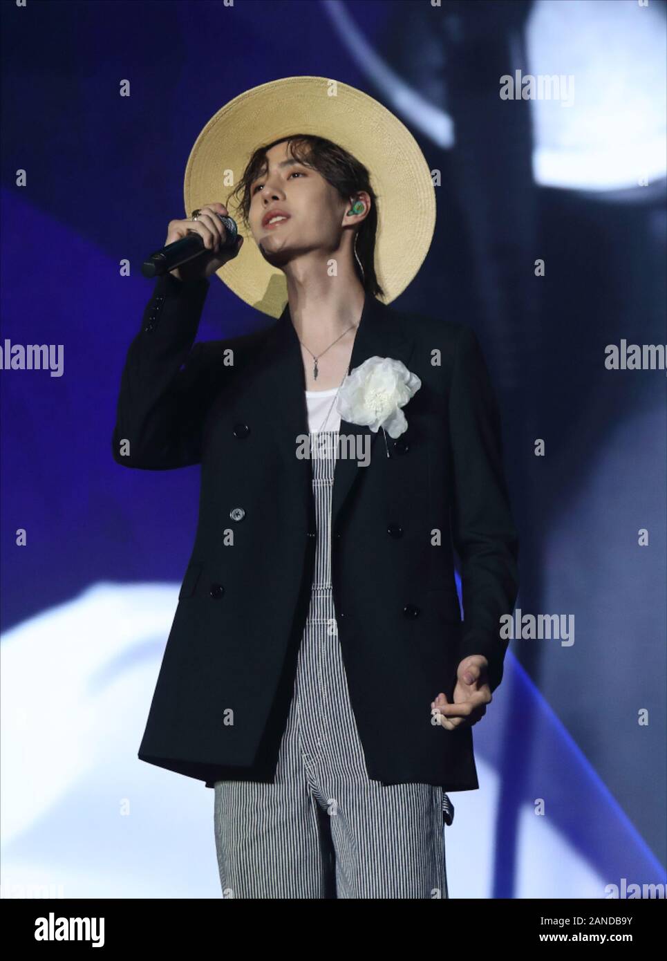 --FILE--Chinese actor and singer Wang Yibo sings at the concert of his ...