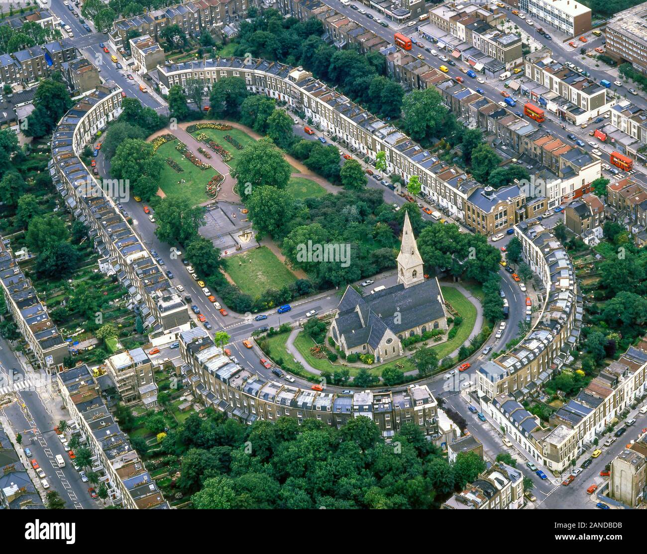 Aerial view of Thornhill Square, Barnsbury, London Borough of Islington ...