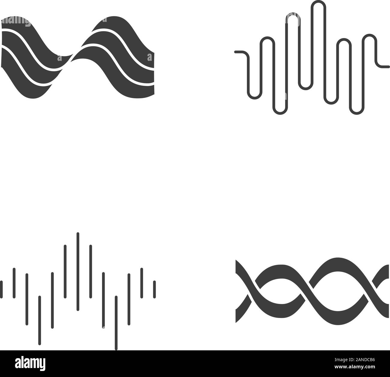 Sound waves glyph icons set. Silhouette symbols. Audio wave. Sound ...