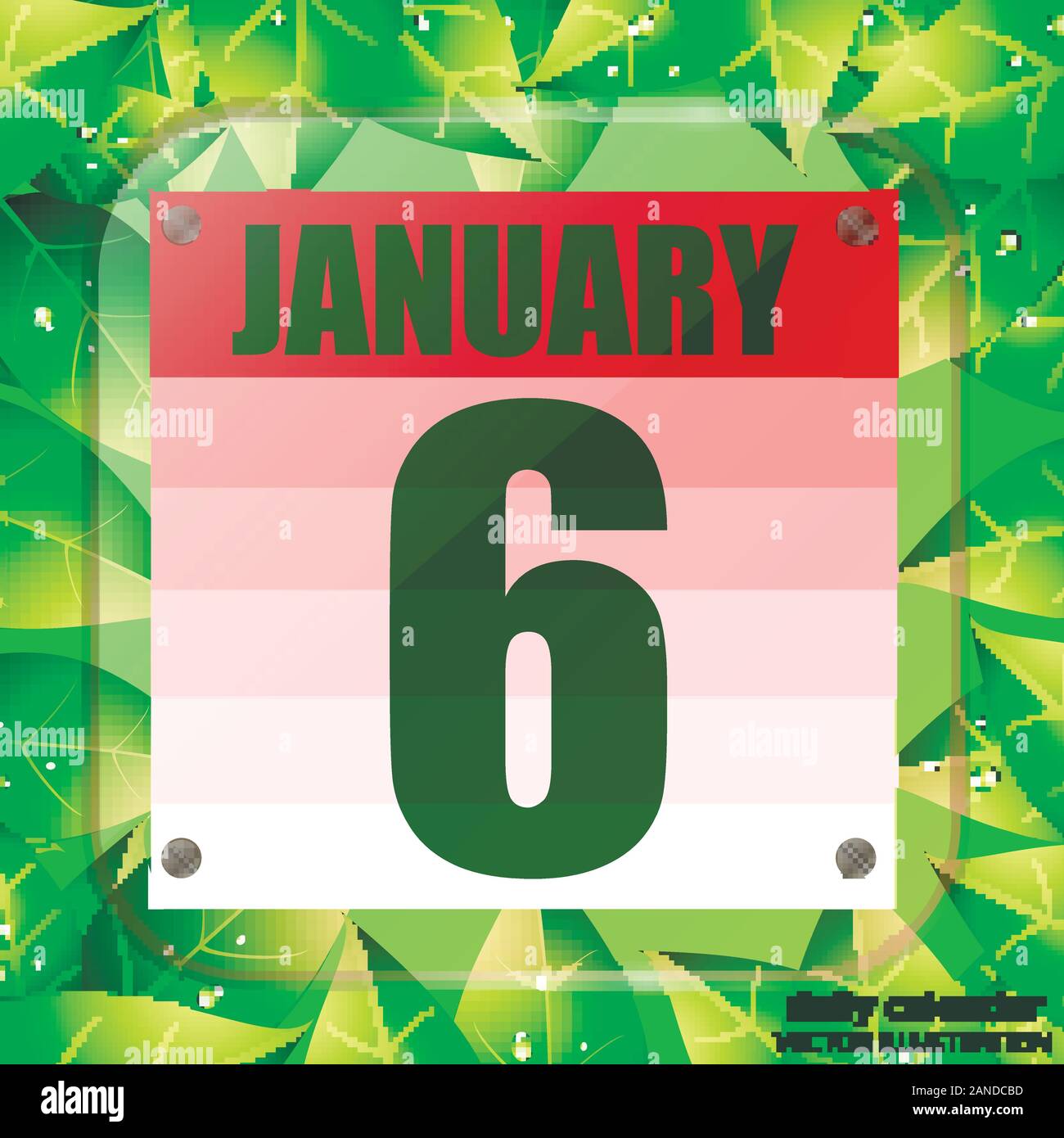 January 6 icon. Calendar date for planning important day with green ...