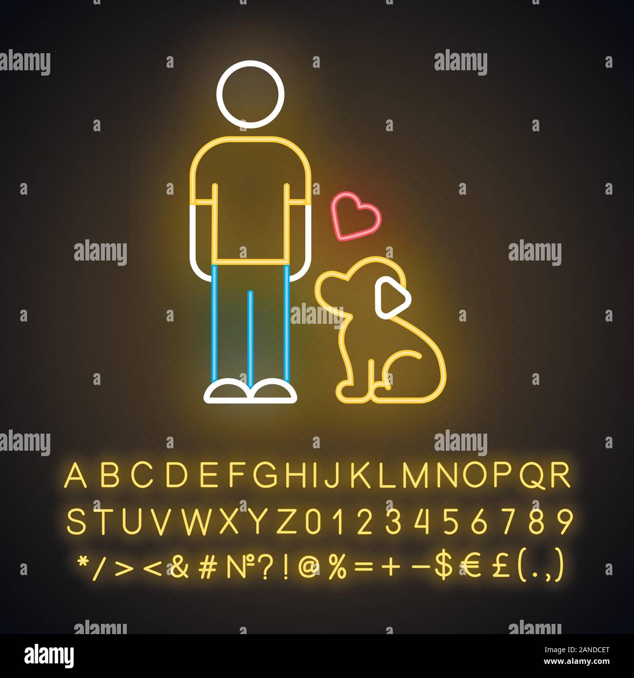 Animals welfare and help neon light icon. Pup and master. Pet adoption ...