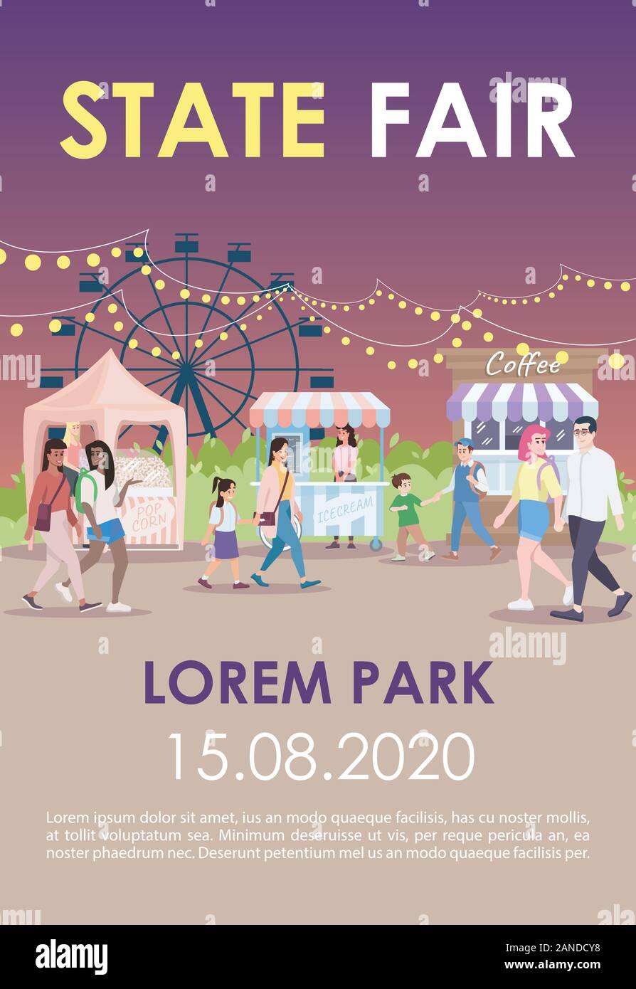 State fair brochure template. Funfair, night street market flyer ...