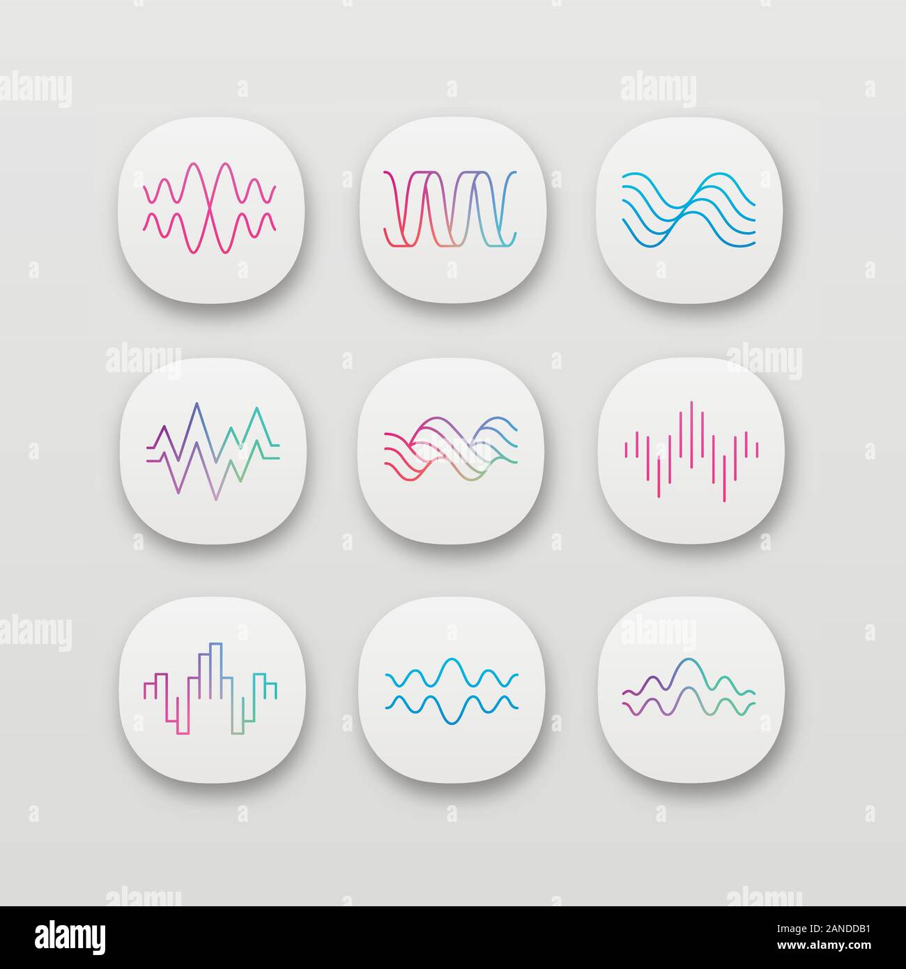 Sound waves app icons set. UI/UX user interface. Music rhythm, heart ...