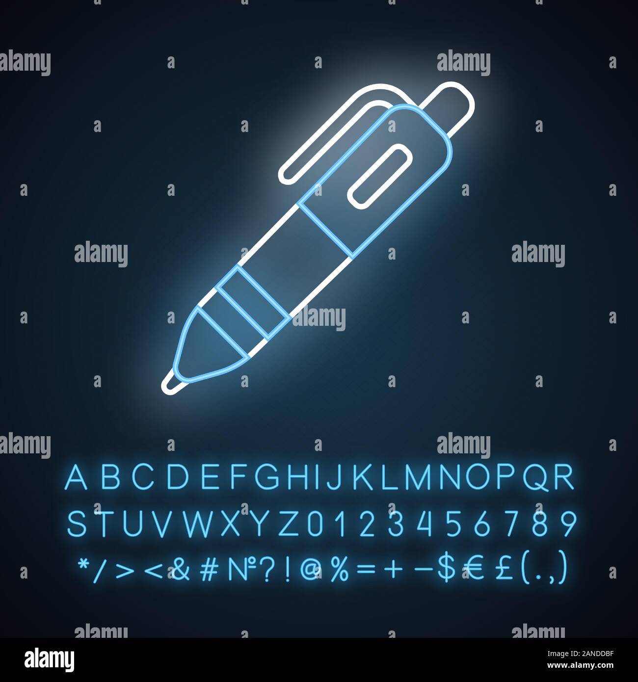 Automatic ballpoint pen neon light icon. Glowing sign with alphabet ...