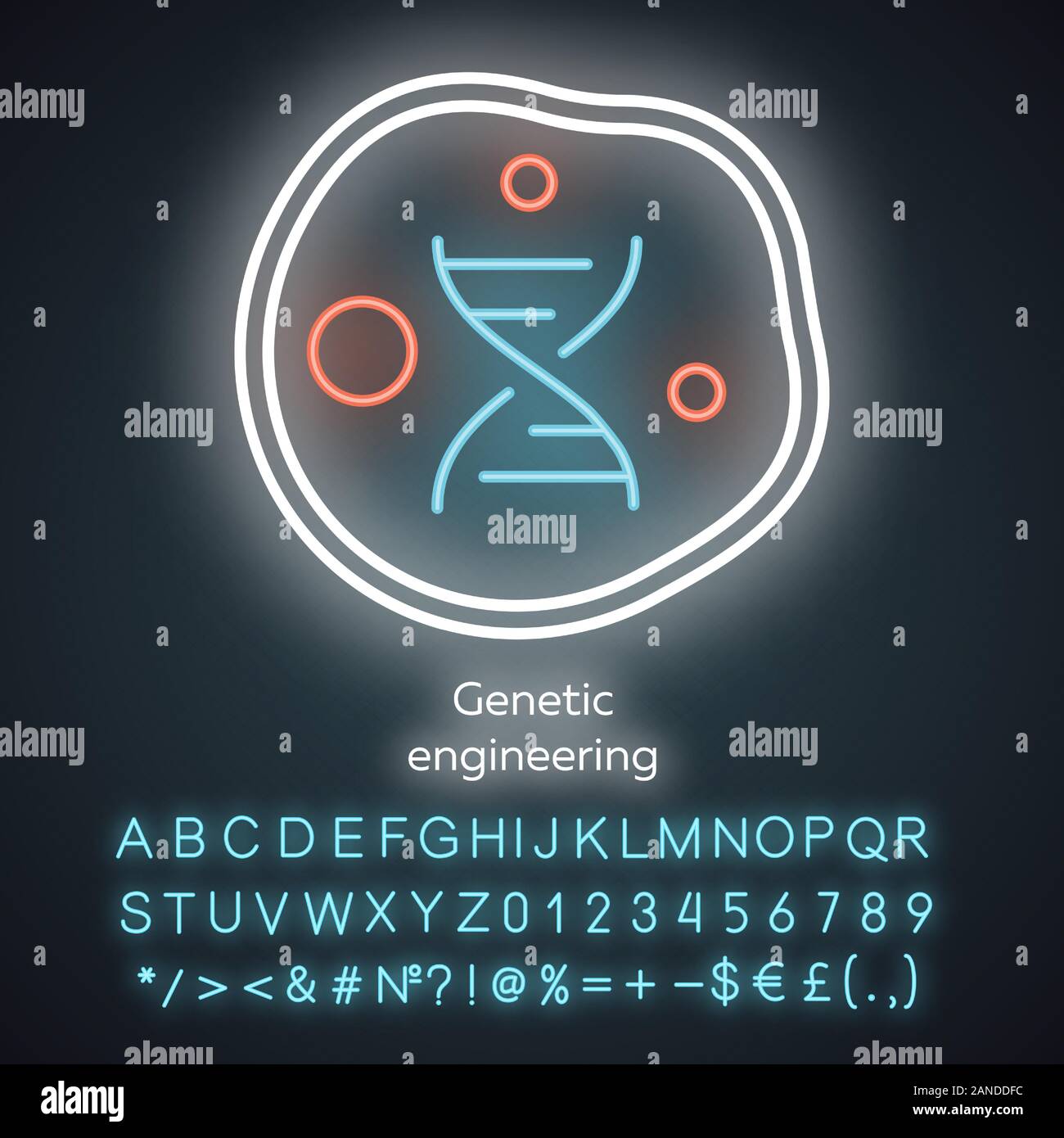 Genetic engineering neon light icon. Genes manipulation using ...