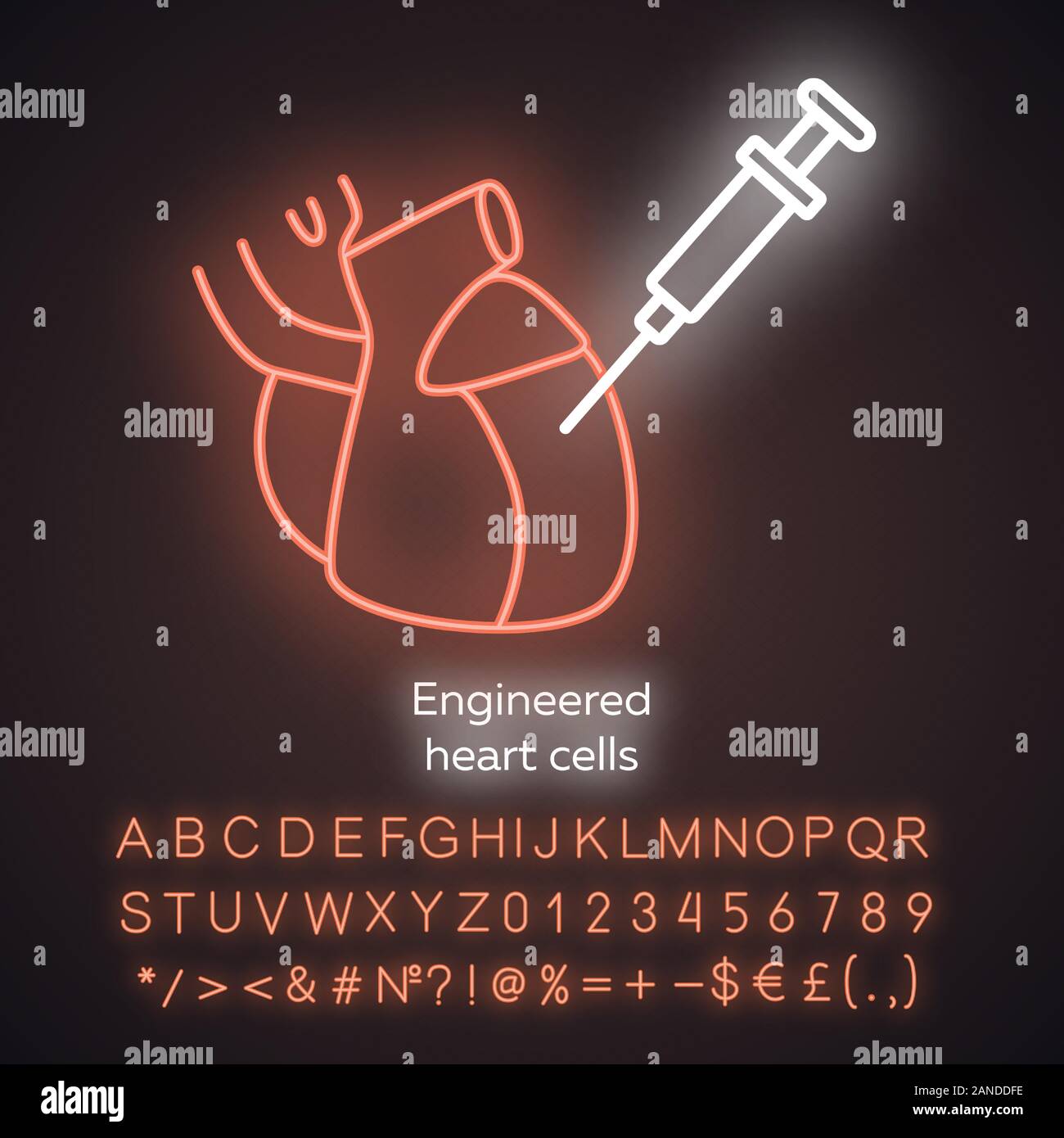 Engineered heart cells neon light icon. Human engineered cardiac ...
