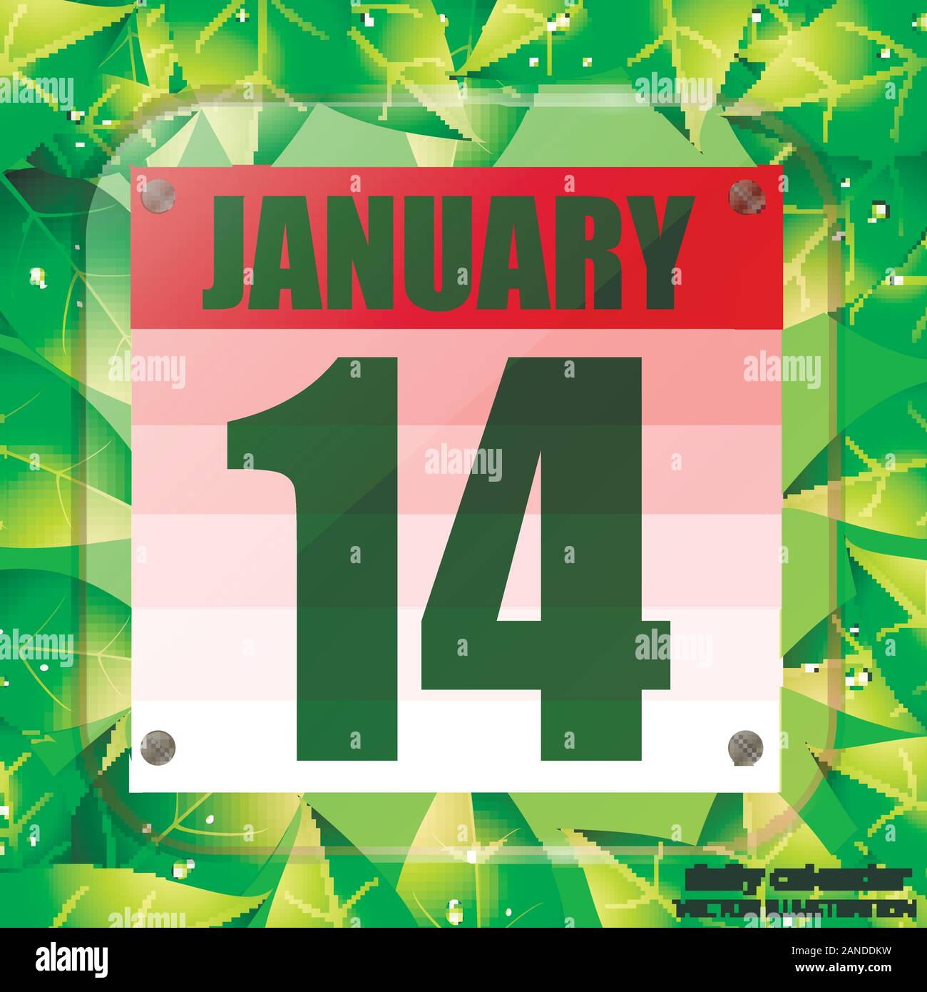 January 14 icon. Calendar date for planning important day with green ...