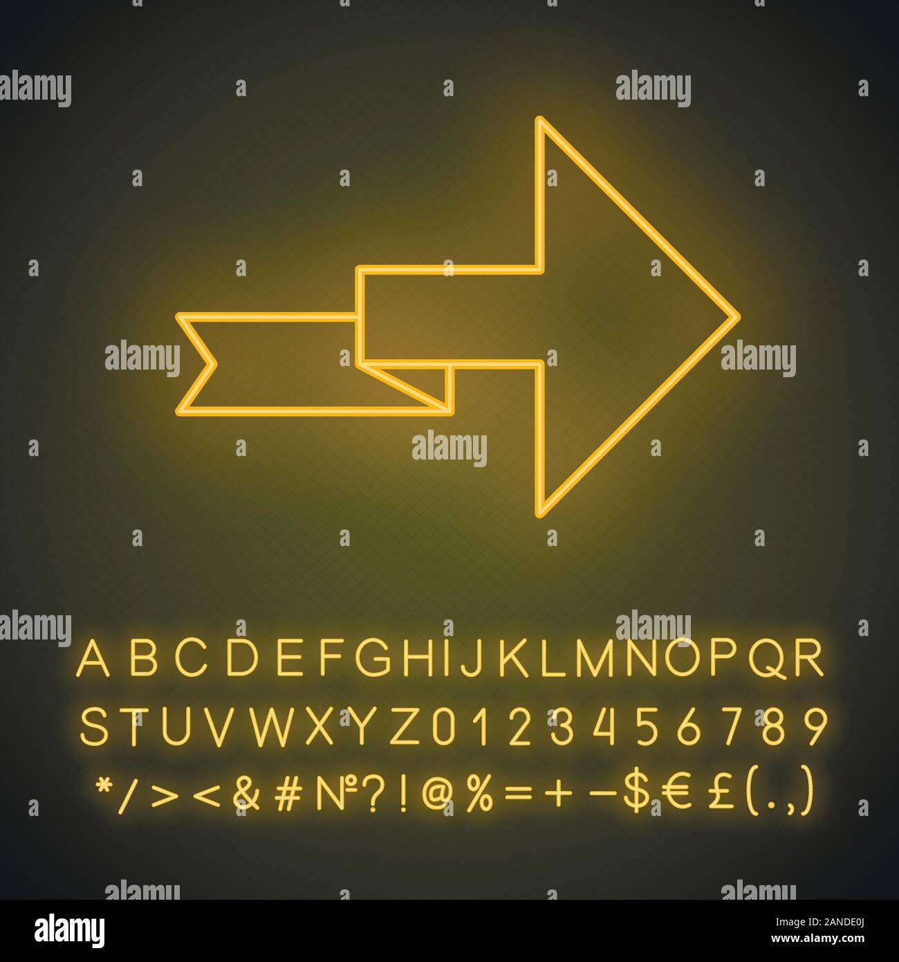 Arrow with folding line neon light icon. Right turning arrowhead. Next ...