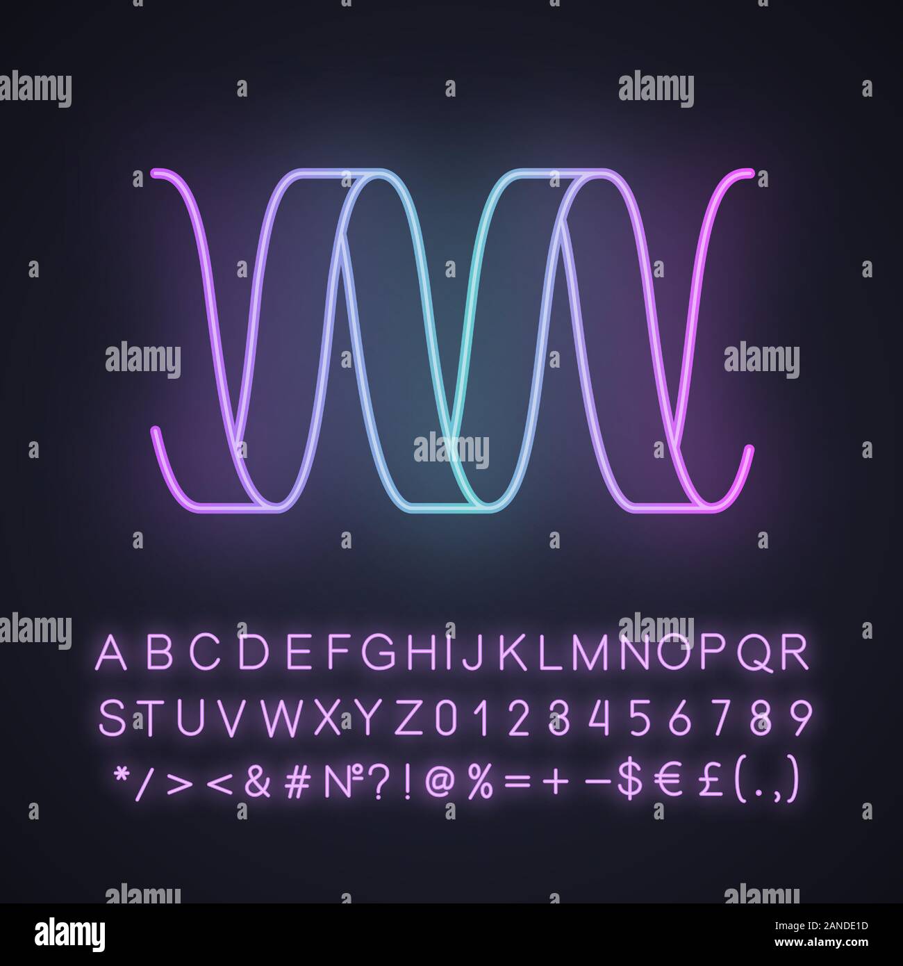 Sound wave neon light icon. Wavy ribbon line. Music, melody rhythm ...