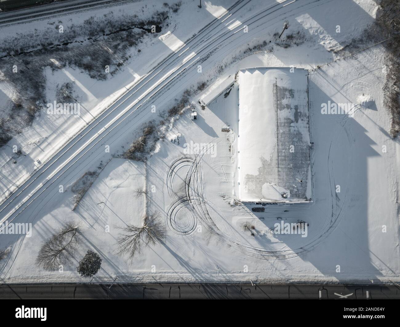 Snow covered scene from above Stock Photo - Alamy