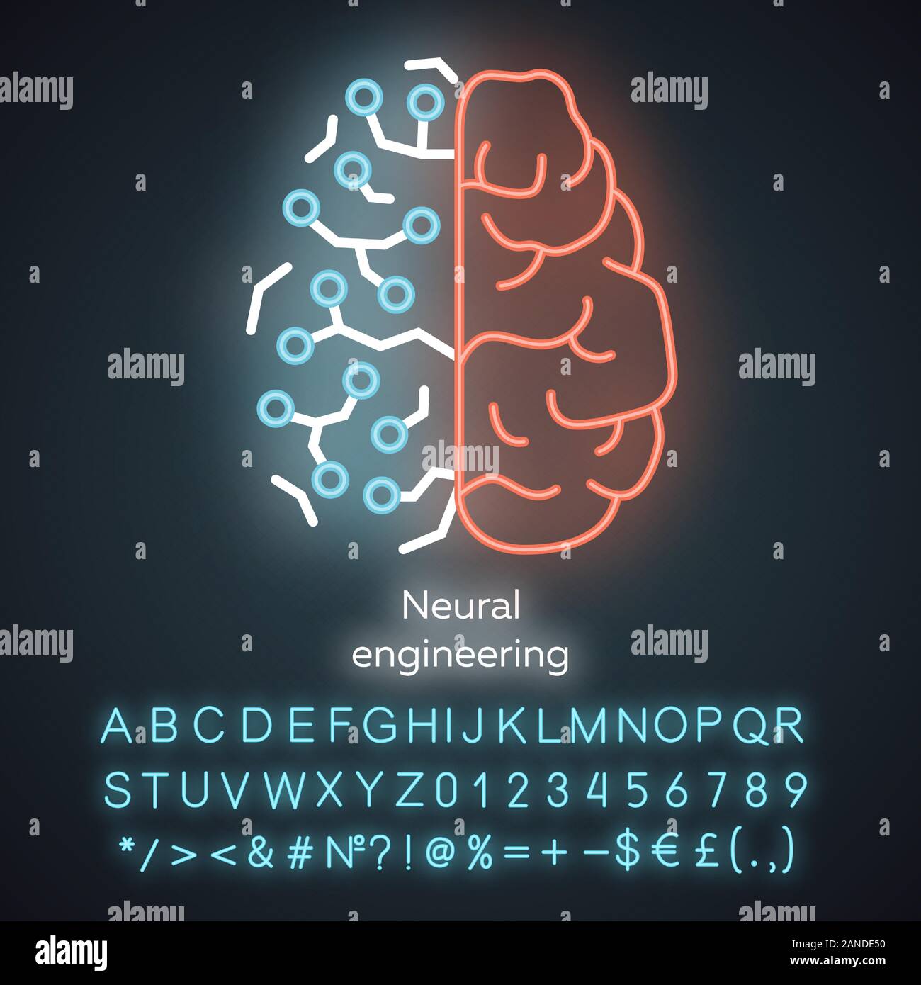 Neural engineering neon light icon. Neuroengineering. Living neural ...