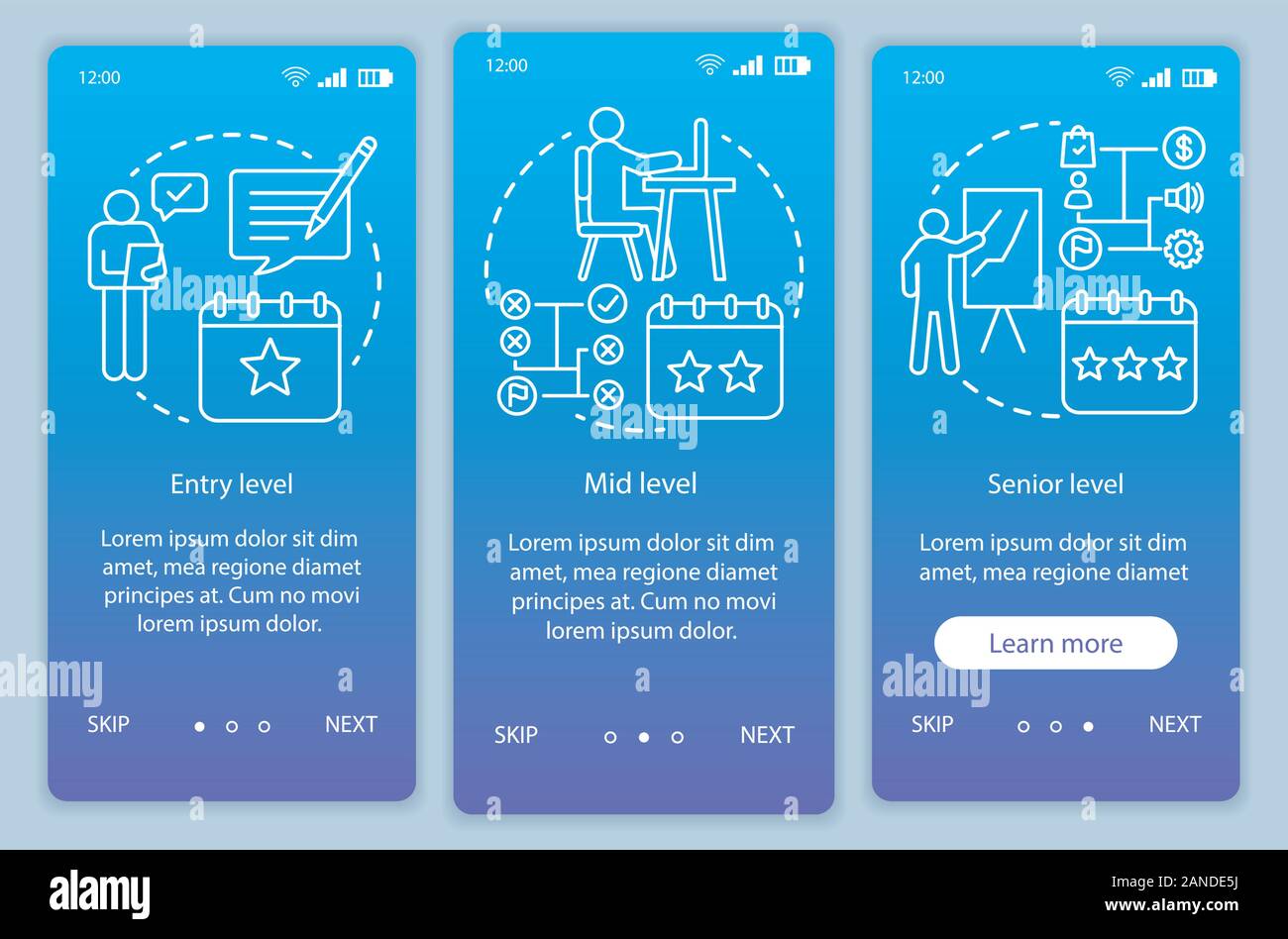 Work experience blue onboarding mobile app page screen vector template ...