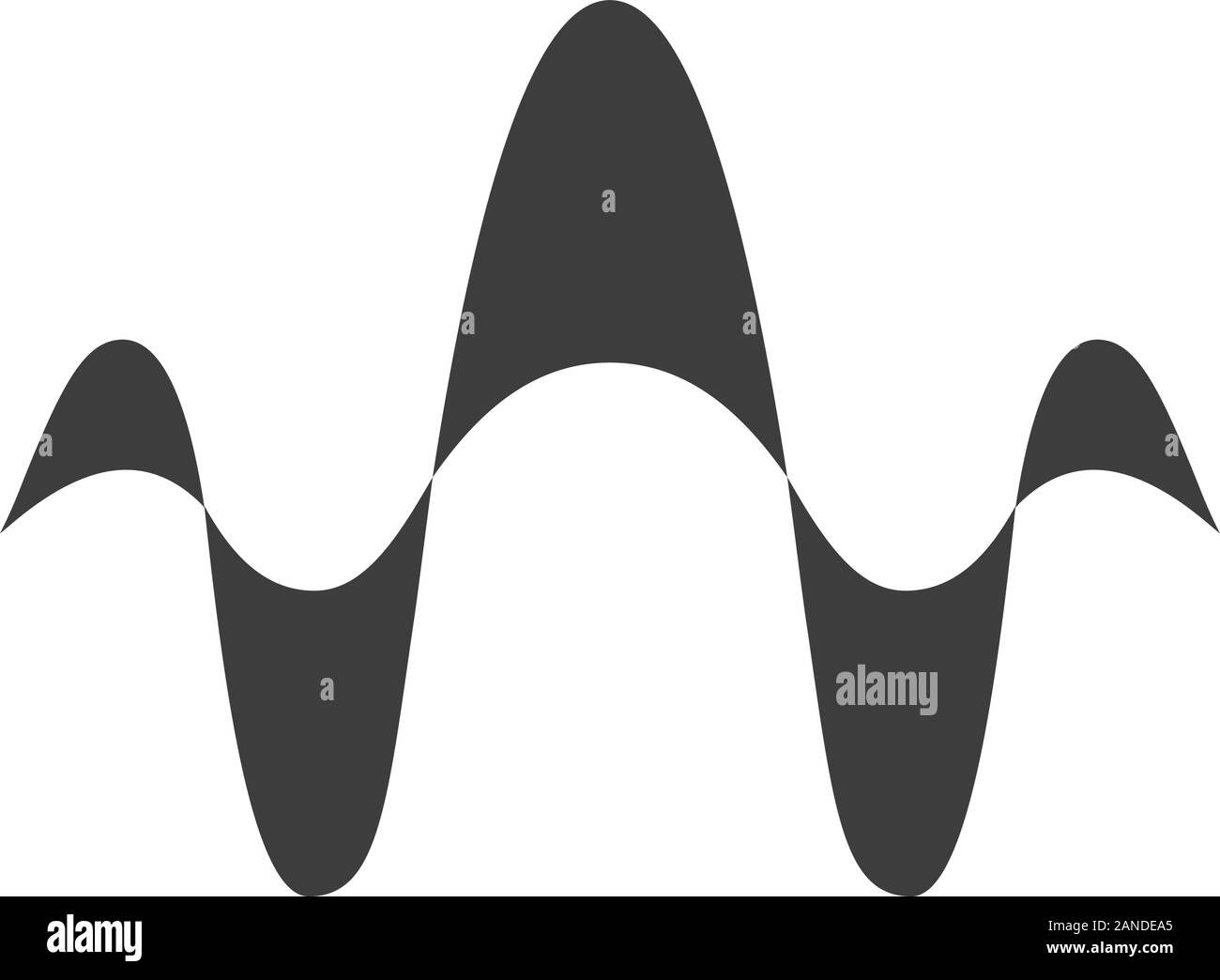 Abstract overlapping waves glyph icon. Silhouette symbol. Sound, audio ...