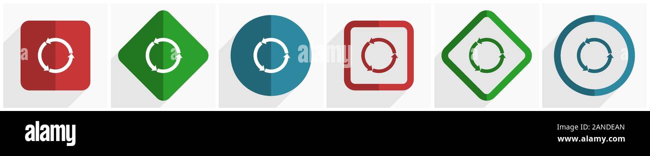 Reload web icon set, flat design vector illustration in 6 options for ...