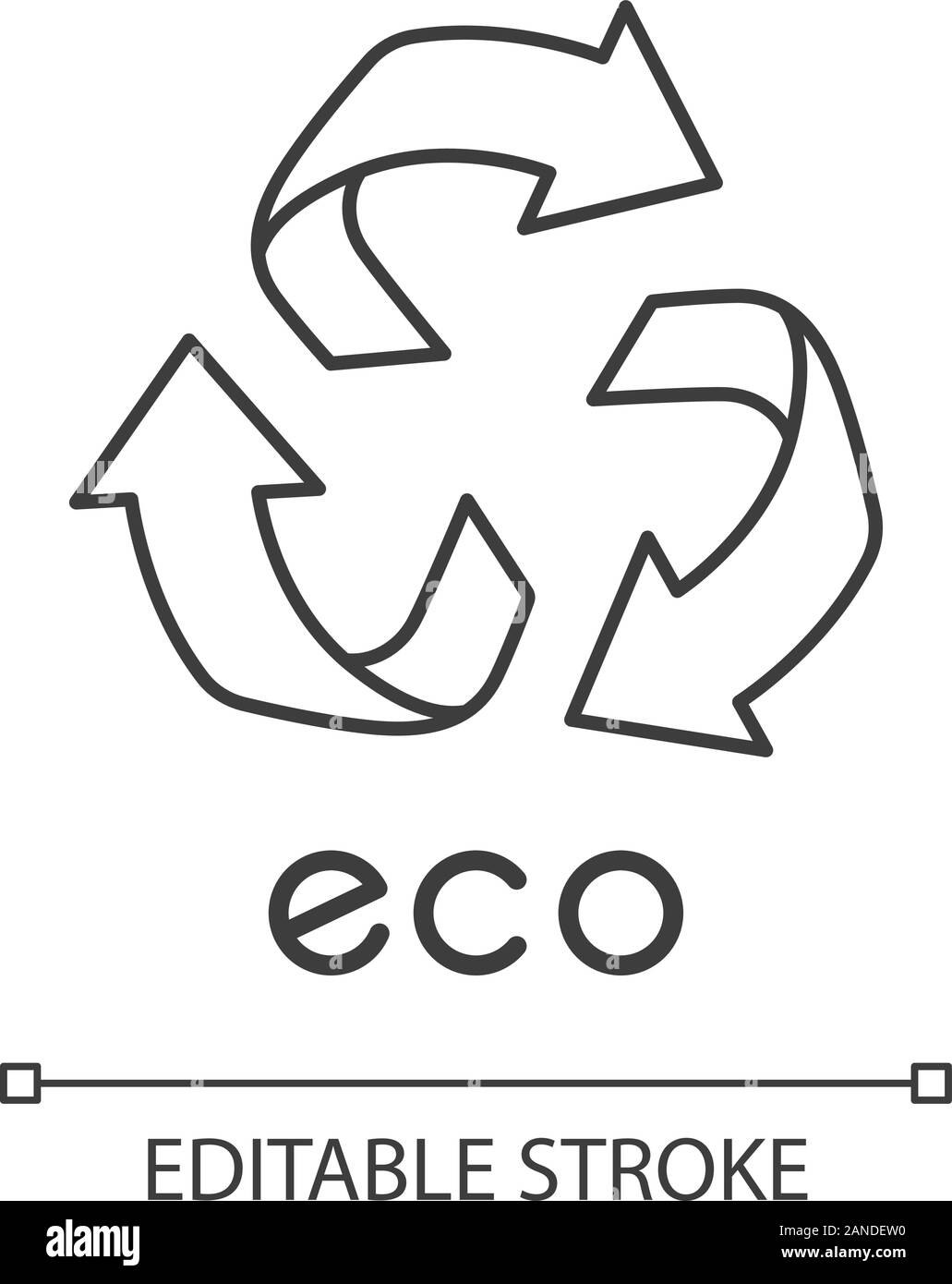 Eco label linear icon. Three rounded arrow signs. Recycle symbol ...
