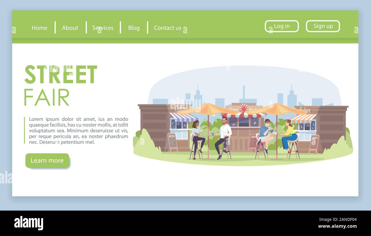 Street fair landing page vector template. Park cafe website interface ...
