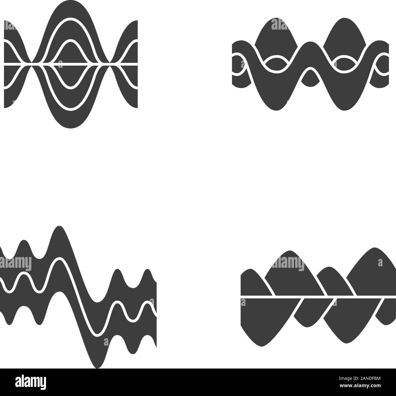 Sound waves glyph icons set. Silhouette symbols. Vibration, noise ...