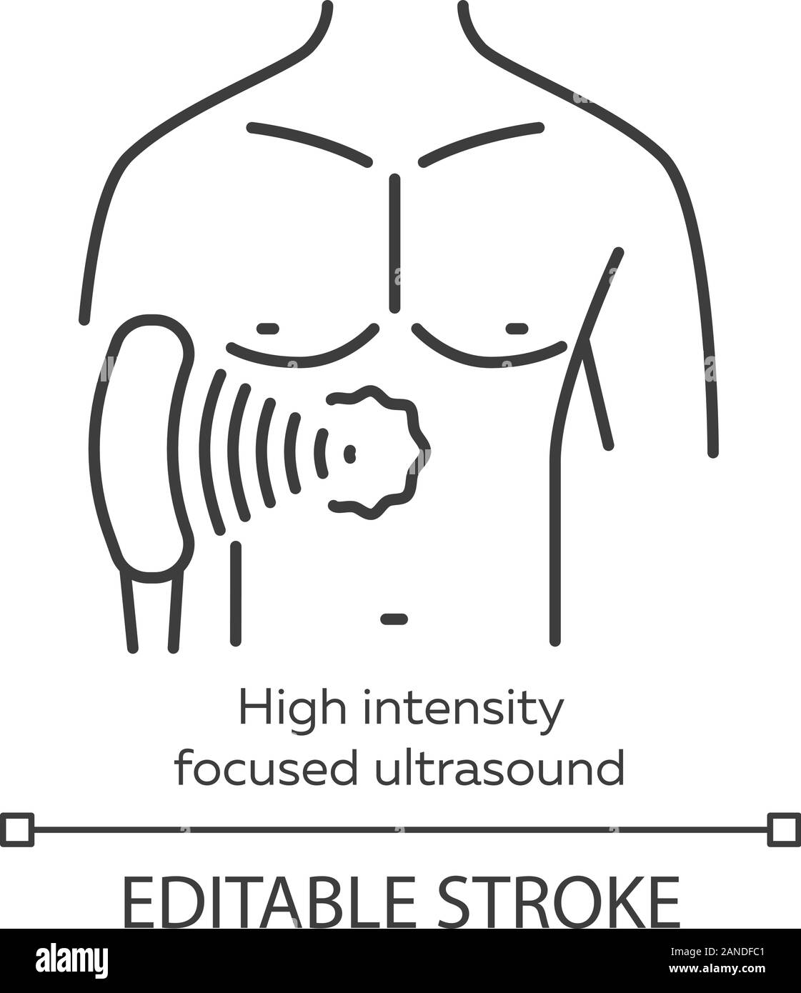High intensity focused ultrasound linear icon. HIFU. Non-invasive ...