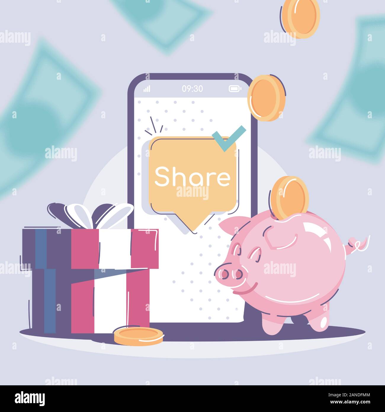 Share social media post mockup. Referral program advertising web banner ...