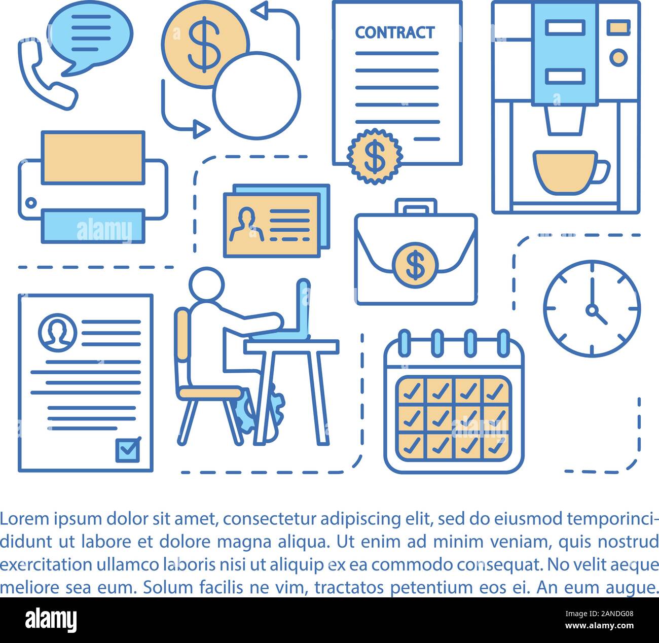 Full-time employment article page vector template. Working day ...