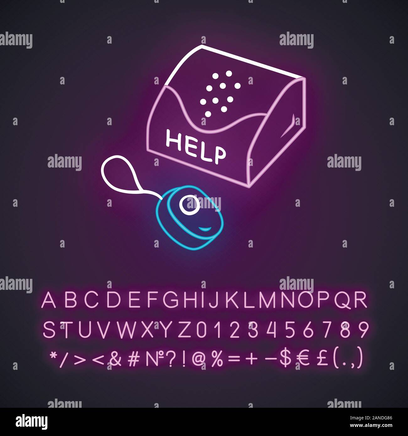 Personal emergency response system neon light icon. Device for ...