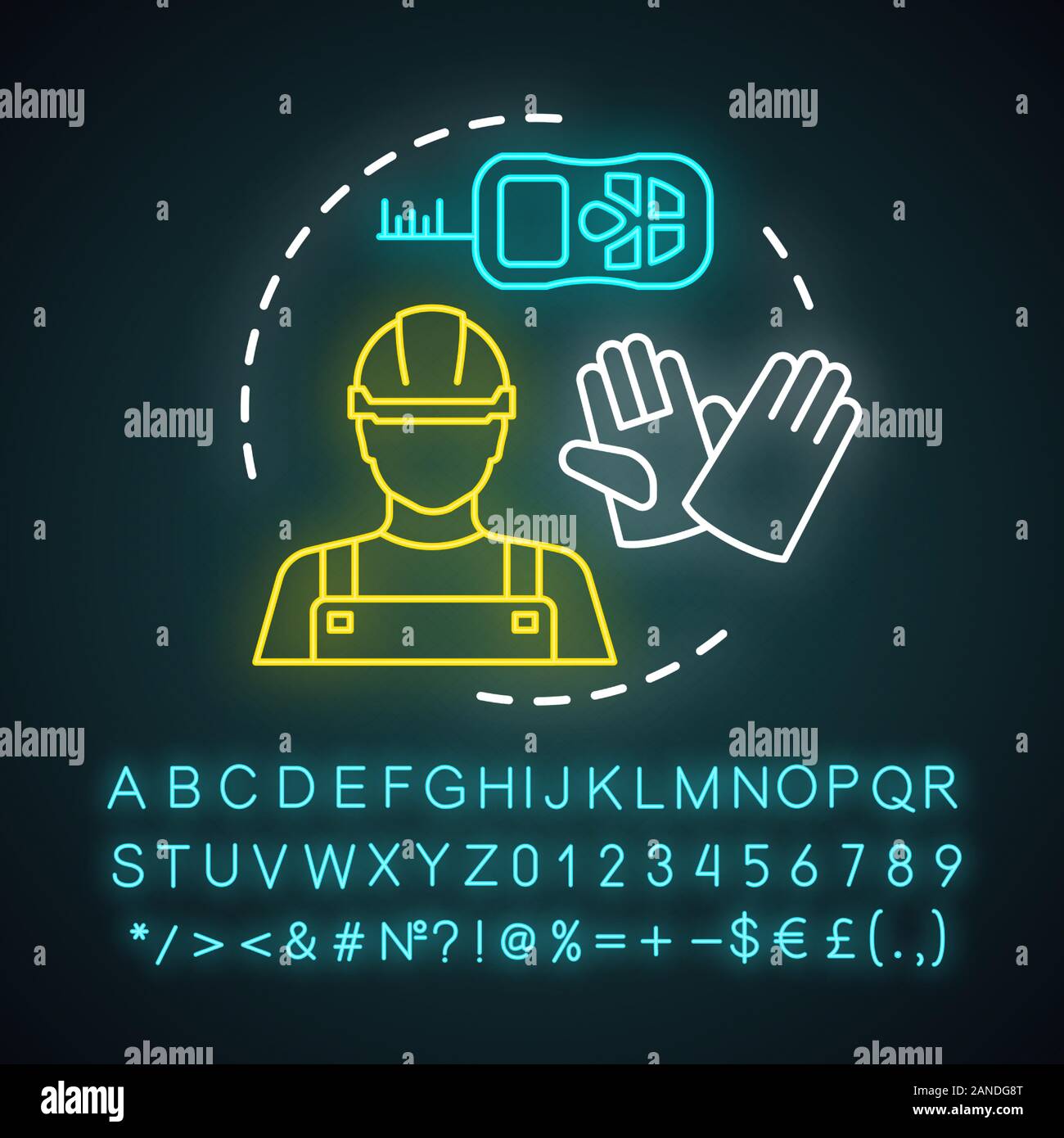 Construction worker neon light icon. Builder, laborer. Repair ...