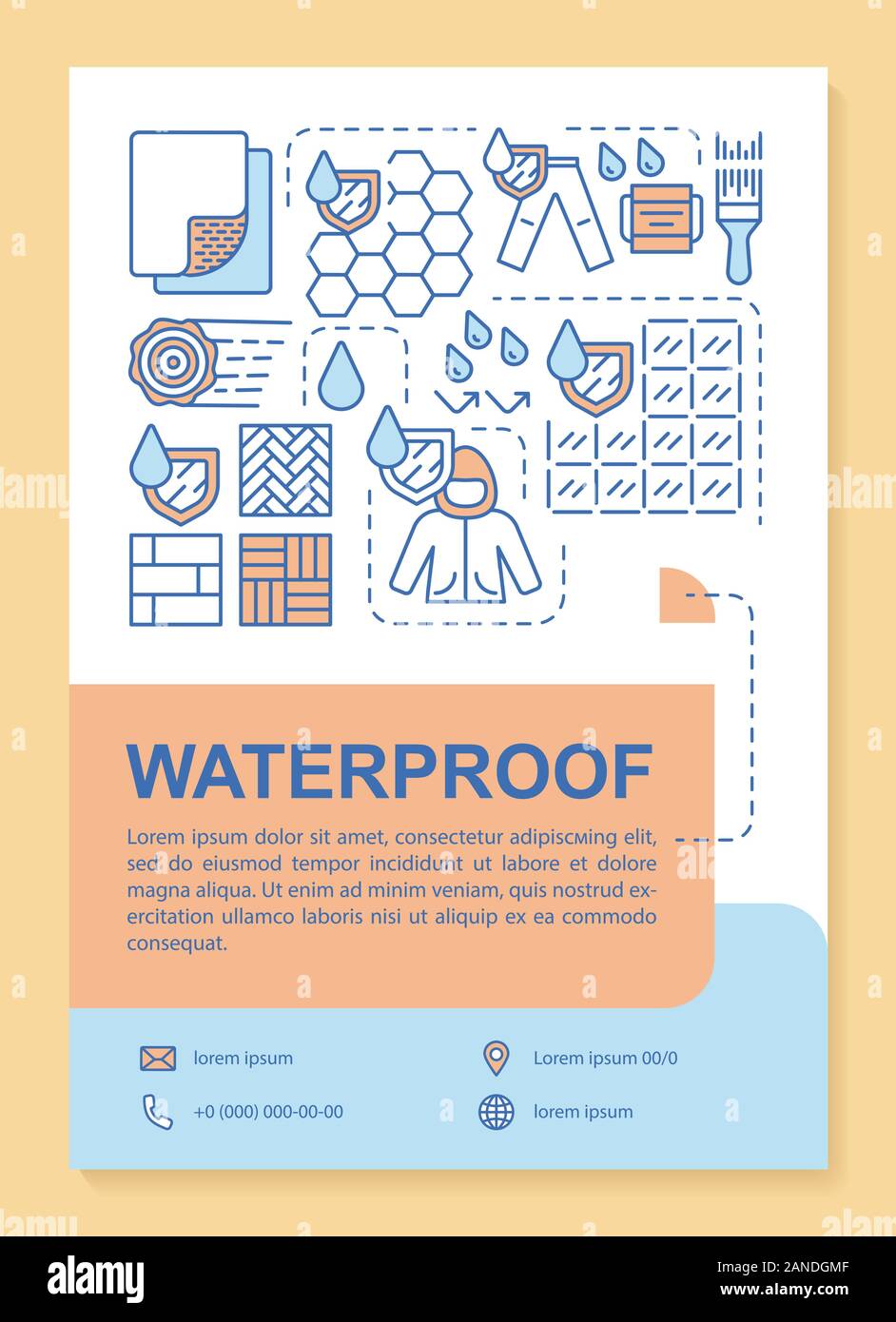 Waterproof surface coating, textile brochure template layout. Flyer ...