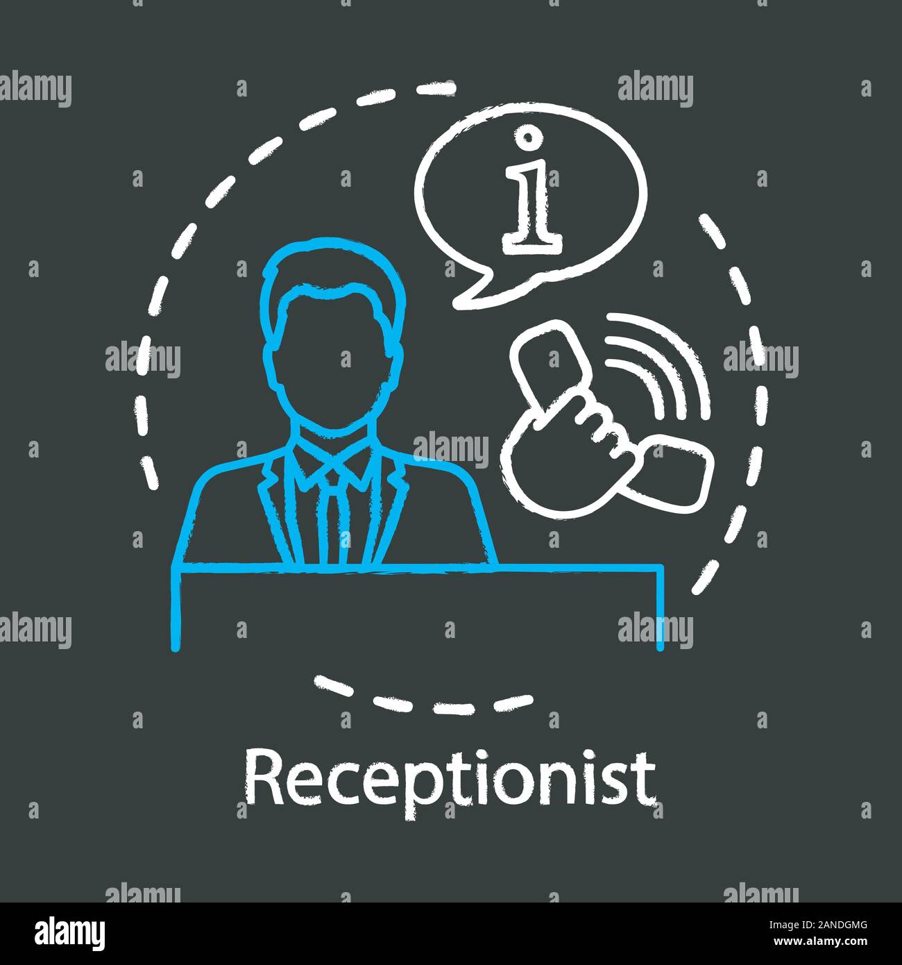 Receptionist chalk icon. Secretary, manager, assistant. Call center ...