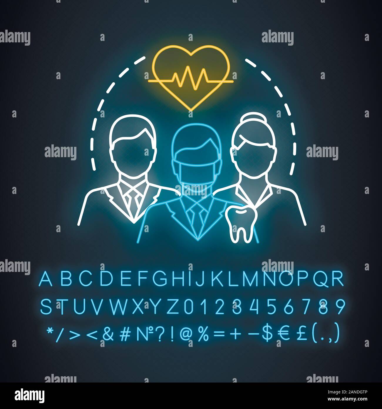Doctors, healthcare neon light concept icon. Medical workers ...