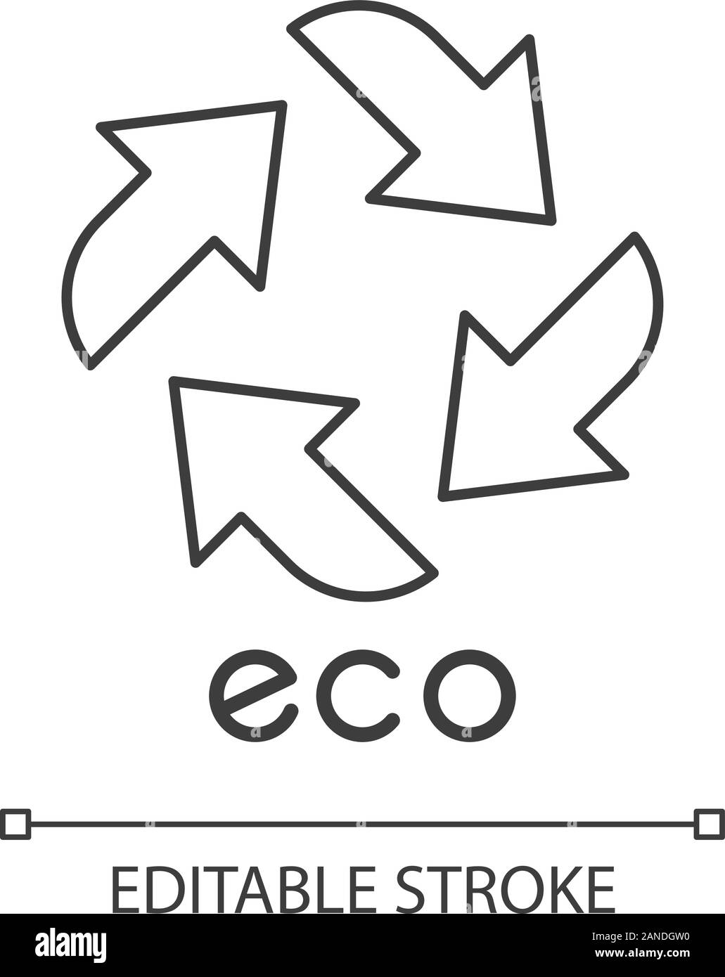 Eco label linear icon. Four straight arrow signs. Recycle symbol ...