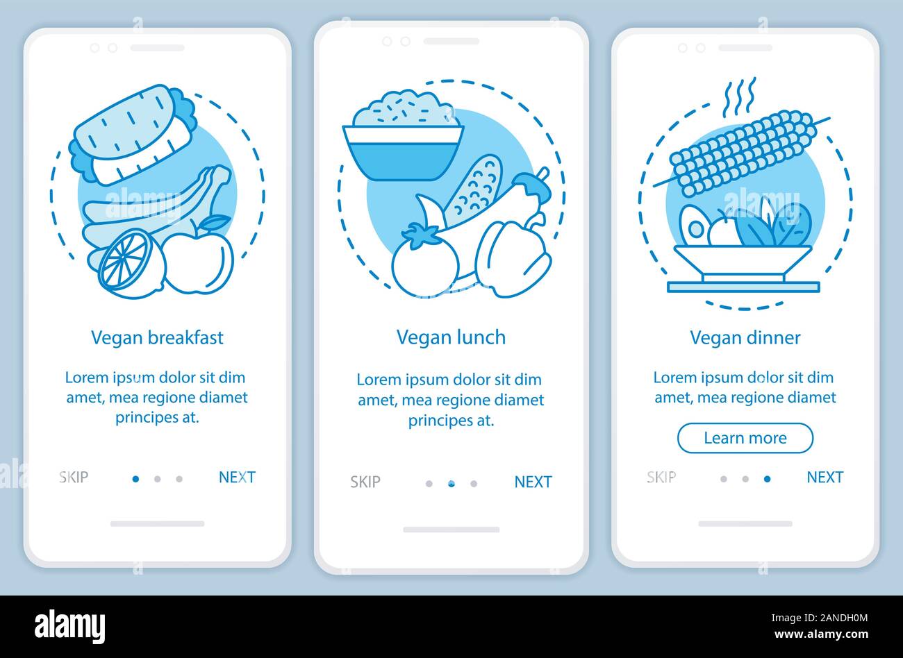 Vegan menu onboarding mobile app page screen vector template ...